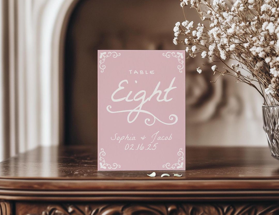 Pink Wedding Table Number Template, Elegant Printable Day of Wedding ...