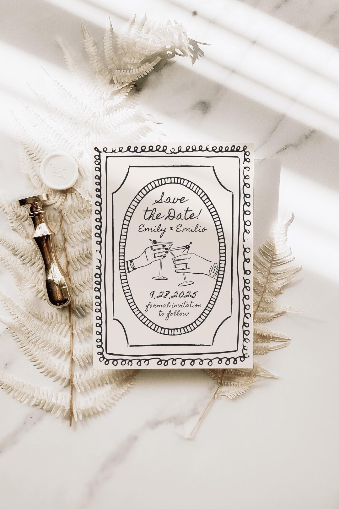 Minimalist Save the Date Canva Template, Scribble Loopy Border ...