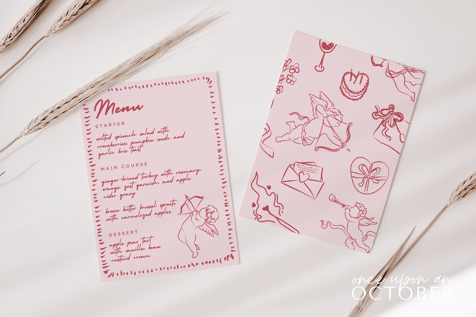 Wedding Menu Template: Vintage Pink Style (hand Drawn, Canva Editable ...