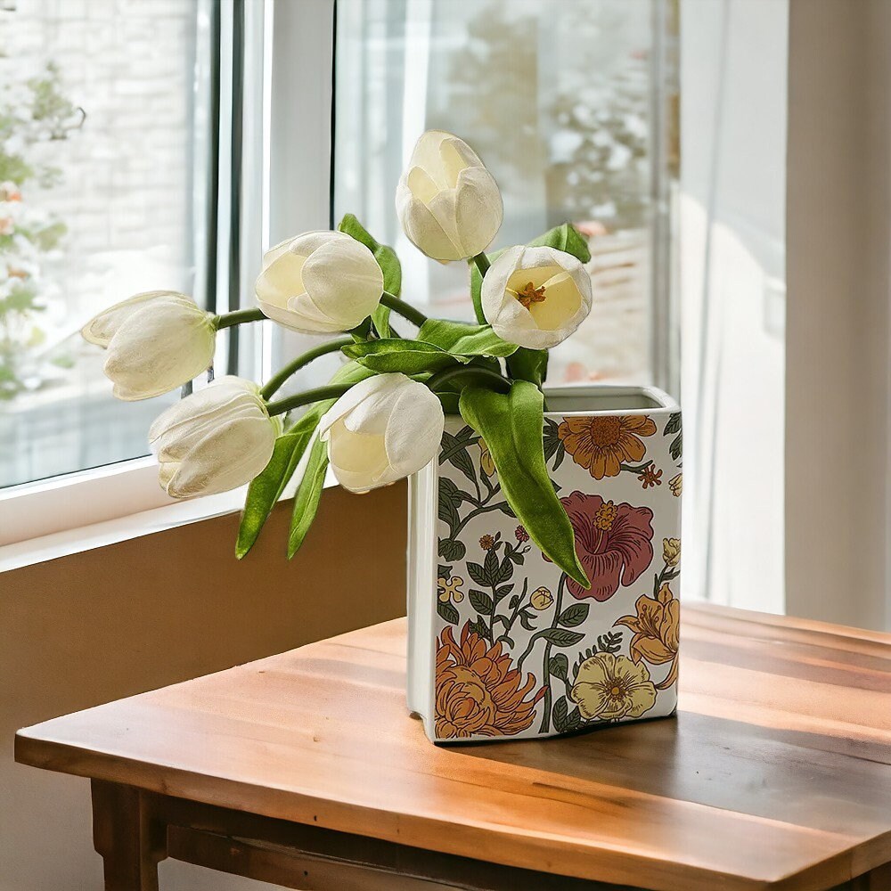 Cute Ceramic Book Vase Flower Book Shaped Vase, Nordic Vase for Flowers ...