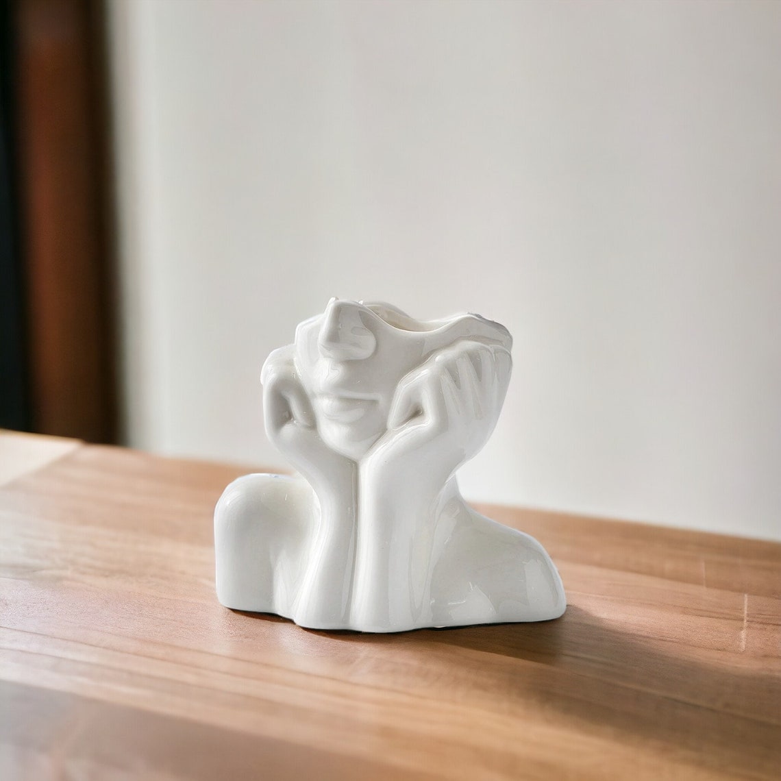 Women Face Flower Vase Ceramic Decorative Vase, Abstract Lady Head Vase ...