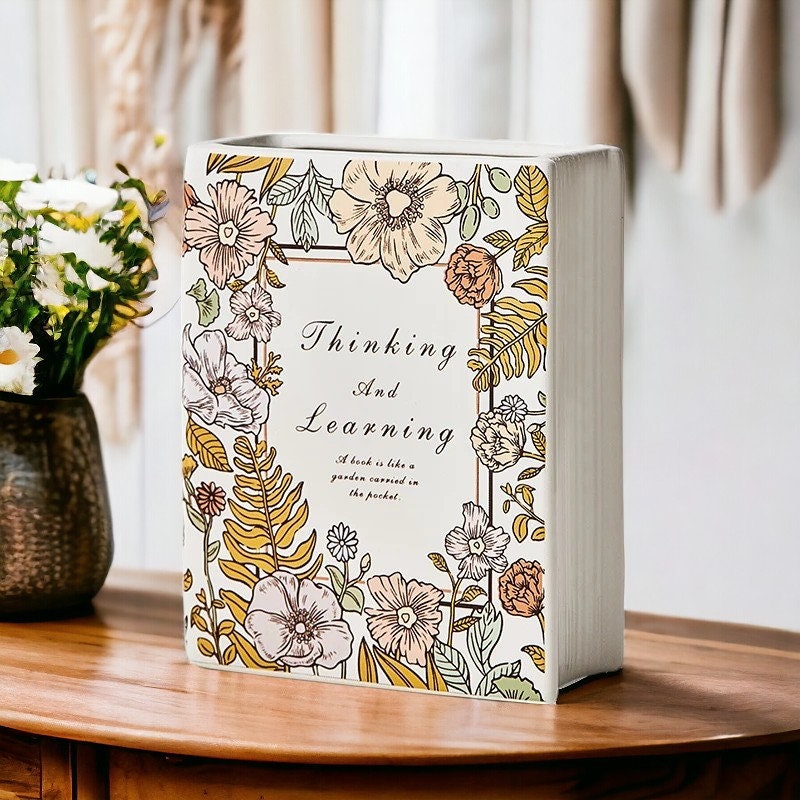Cute Ceramic Book Vase Flower Book Shaped Vase, Nordic Vase for Flowers ...
