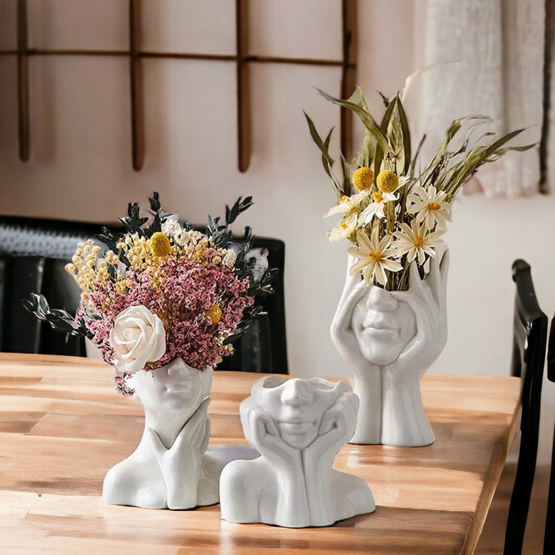 Women Face Flower Vase Ceramic Decorative Vase, Abstract Lady Head Vase ...