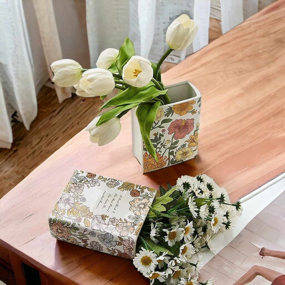 Cute Ceramic Book Vase Flower Book Shaped Vase, Nordic Vase for Flowers ...