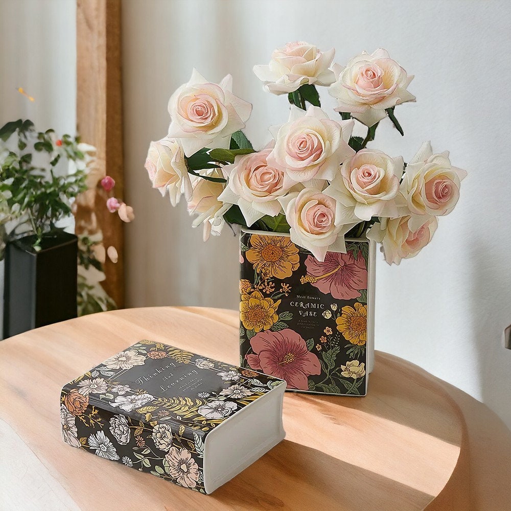 Cute Ceramic Book Vase Flower Book Shaped Vase, Nordic Vase for Flowers ...