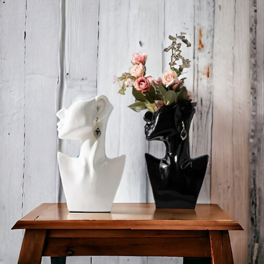 Ceramic Abstract Face Vase Modern Lady Head Vase, Women Side Silhouette ...