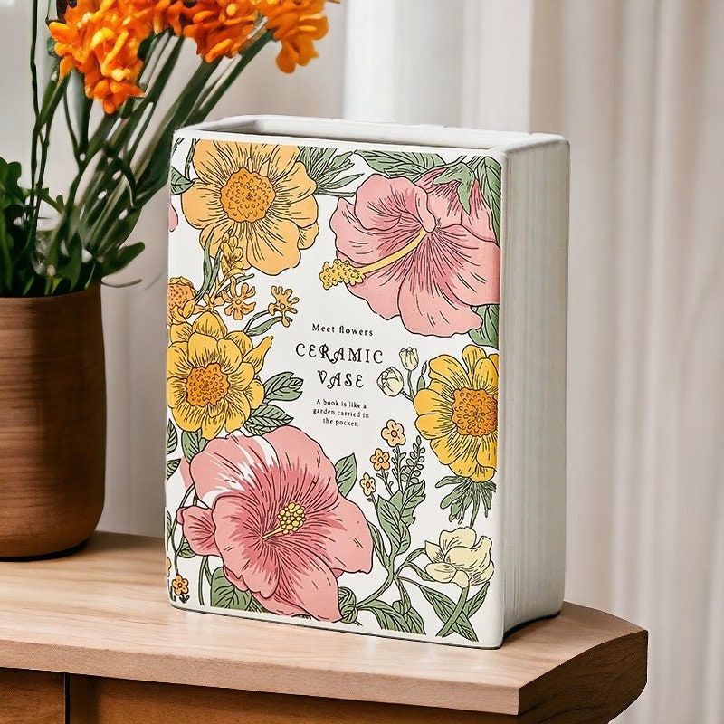 Cute Ceramic Book Vase Flower Book Shaped Vase, Nordic Vase for Flowers ...