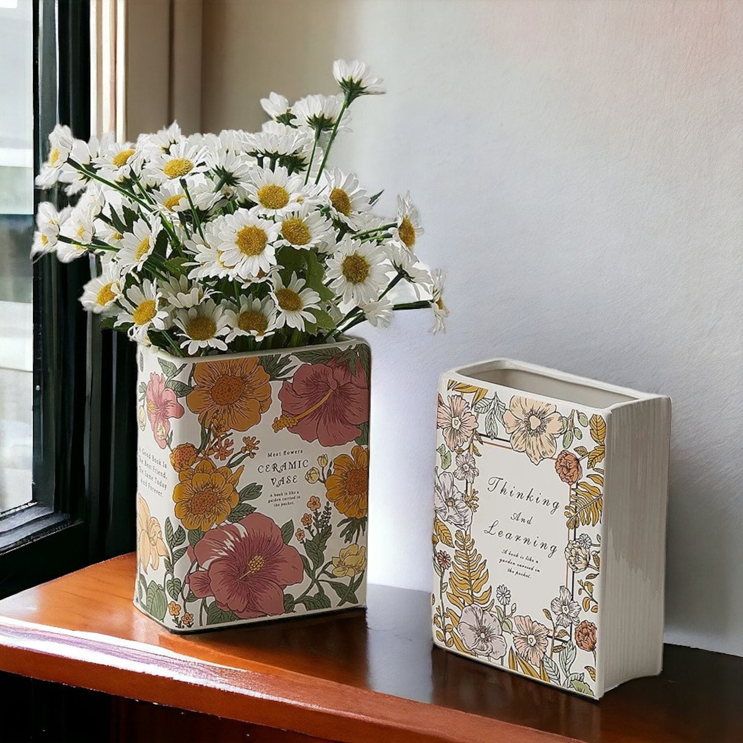 Cute Ceramic Book Vase Flower Book Shaped Vase, Nordic Vase for Flowers ...