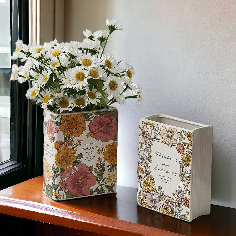 Cute Ceramic Book Vase Flower Book Shaped Vase, Nordic Vase for Flowers ...