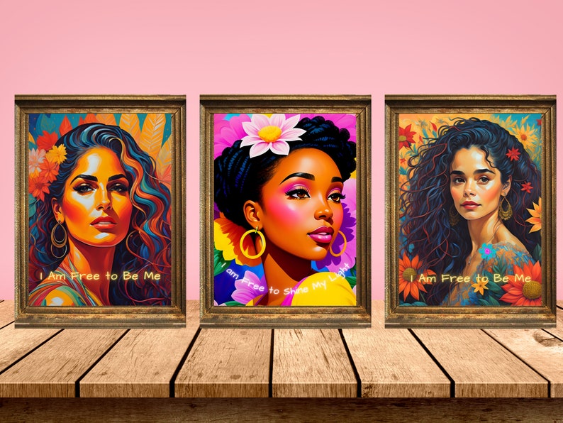 Female Portrait Digital Art, Black and Multicultural Women Digital Wall ...