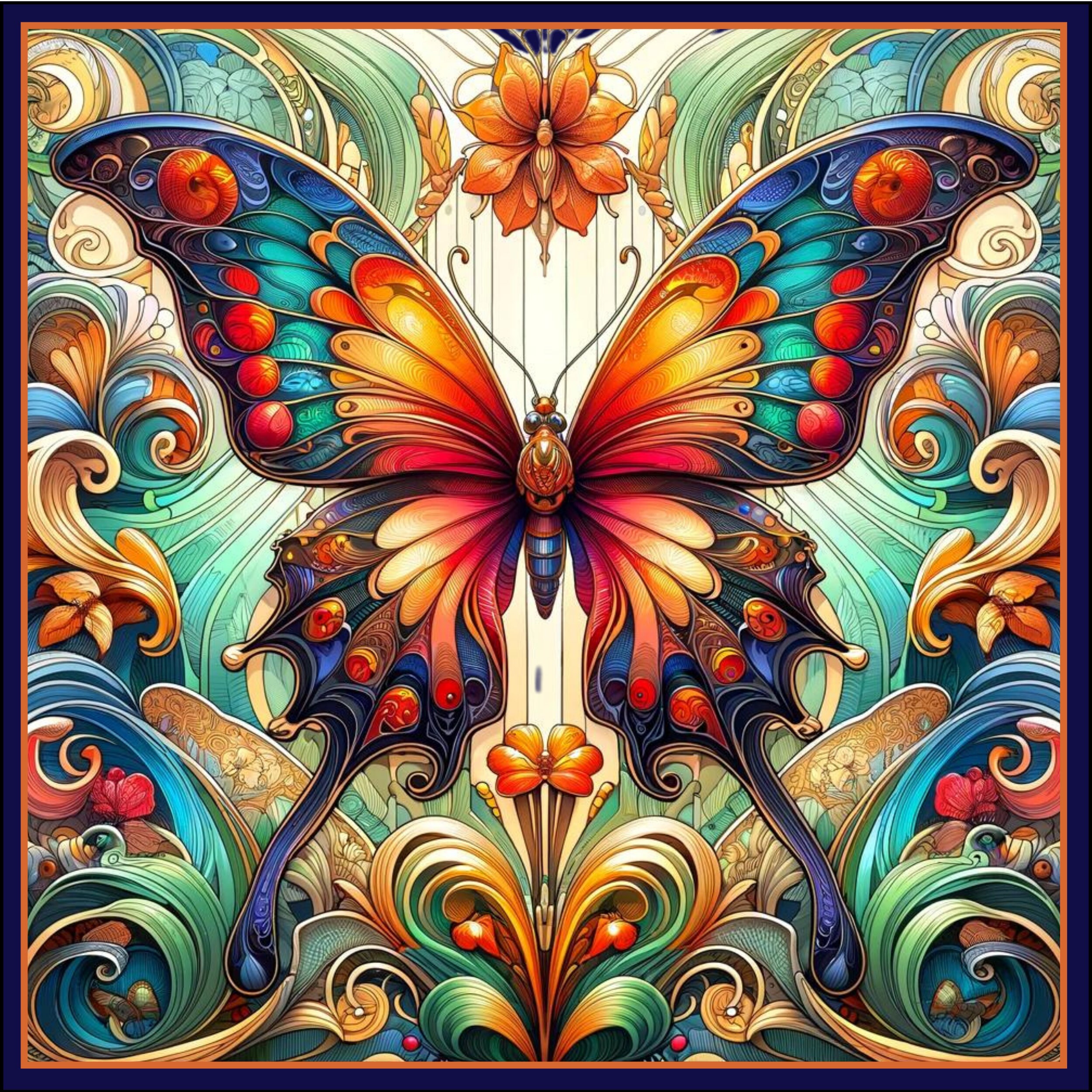 Colorful Butterfly Art Nouveau Ceramic Art Tile Butterfly Art Wall Art ...