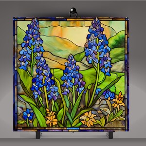 Texas Bluebonnets Ceramic Tile | Stained Glass Look | Gift for Flower ...