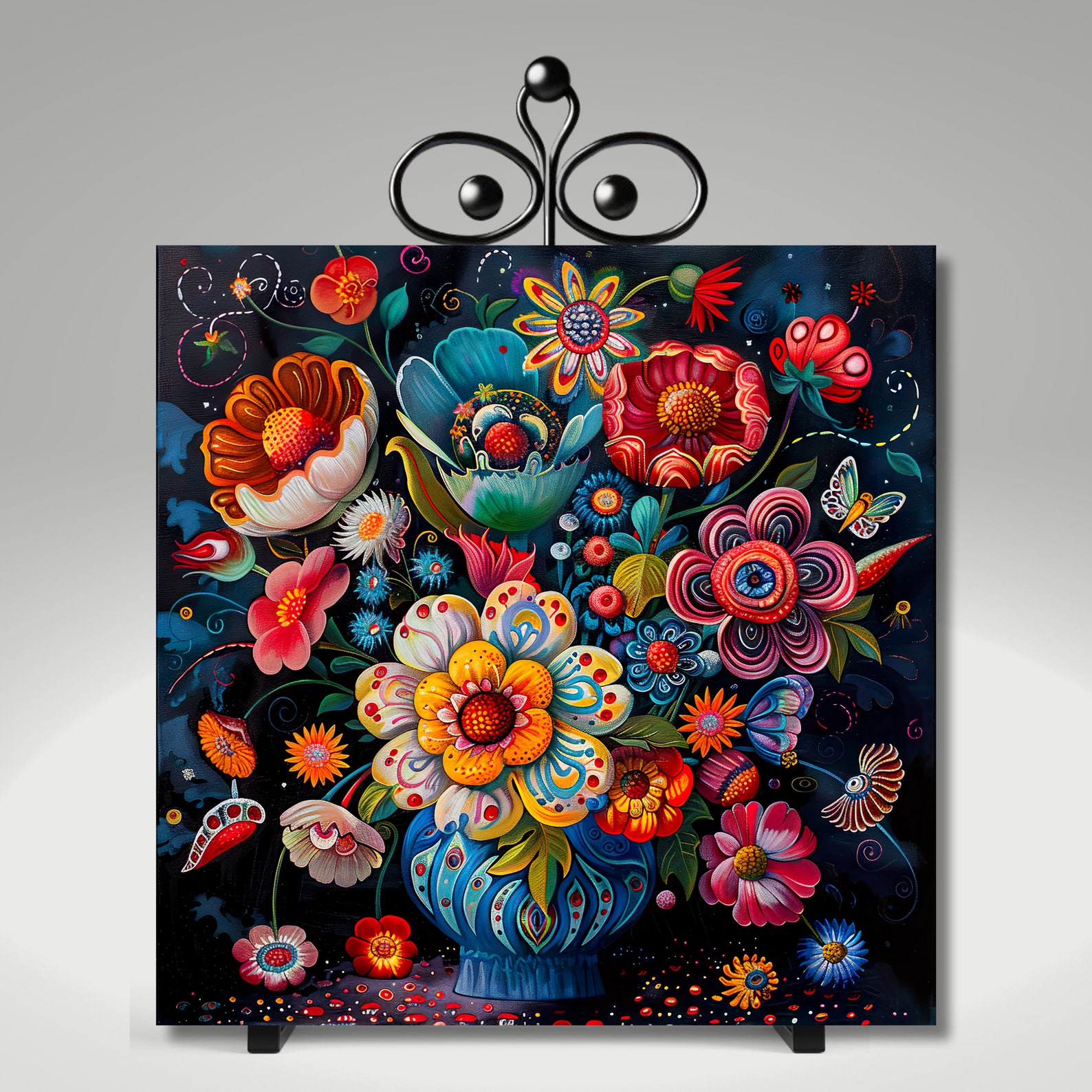 Vibrant Floral Bouquet Art Tile Botanical Art Ceramic Tile Art Handmade ...