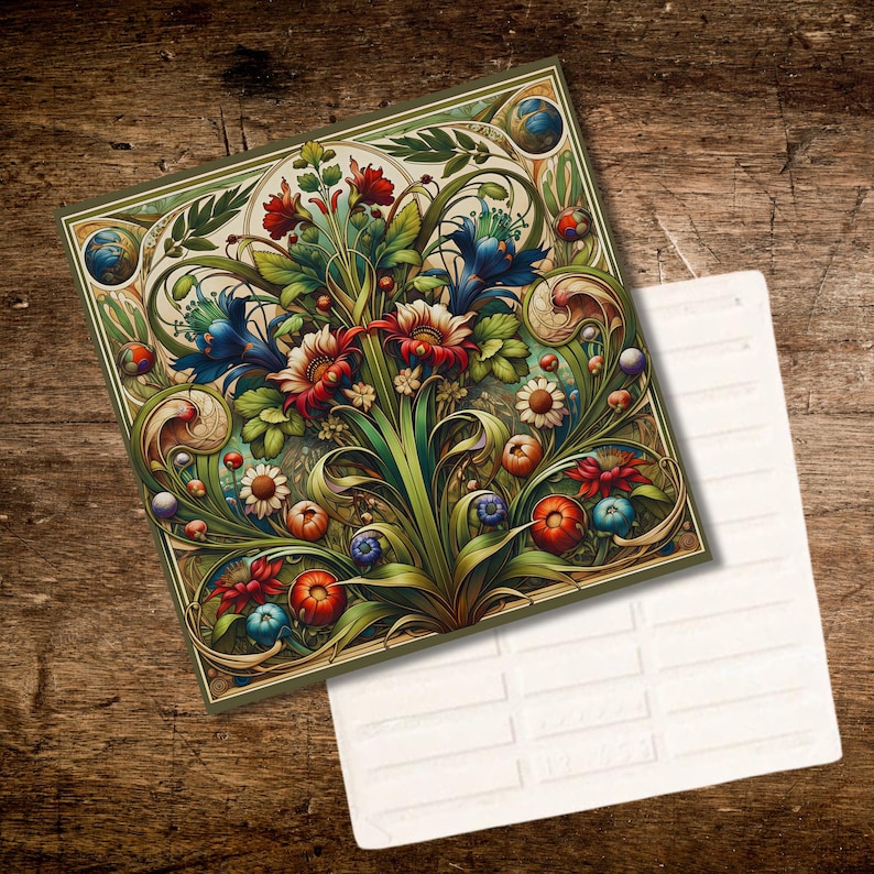 William Morris Inspired Art Nouveau Floral Art Tile | Botanical ...