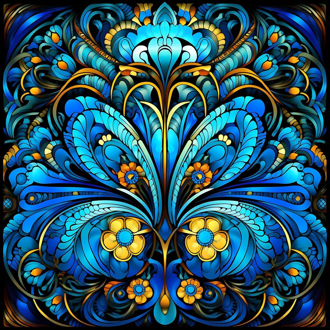 Floral Stained Glass Effect Art Nouveau Ceramic Art Tile | Home and ...