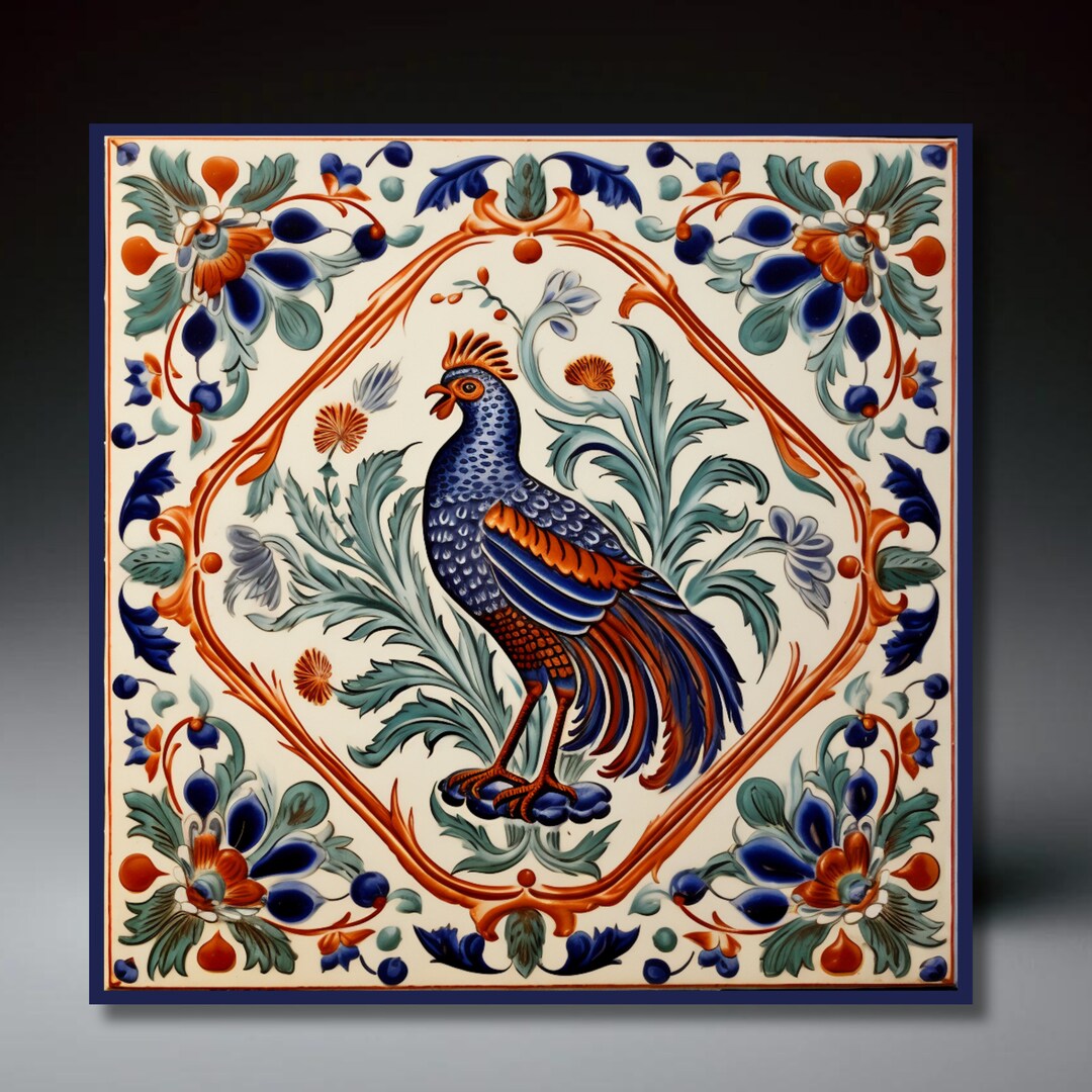 Italian Mediterranean Deruta Style Ceramic Tile | Umbria Rooster Tile ...