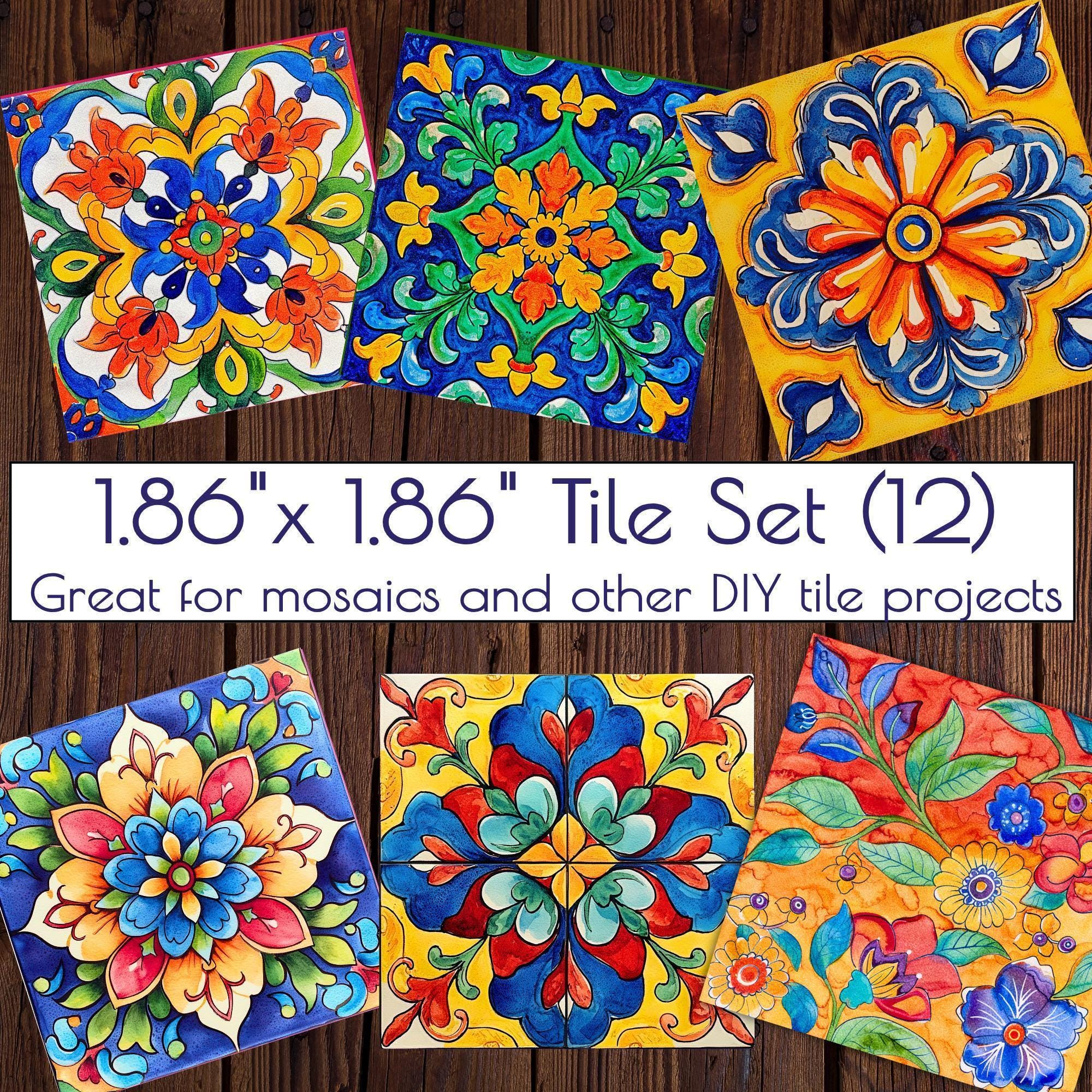 Mexican Talavera Inspired Set of 12 Tiles for Crafts, Magnets, and DIY ...
