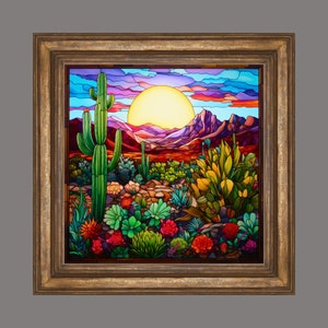 Stained Glass Effect Desert Southwest Sunset Ceramic Art Tile Landscape ...