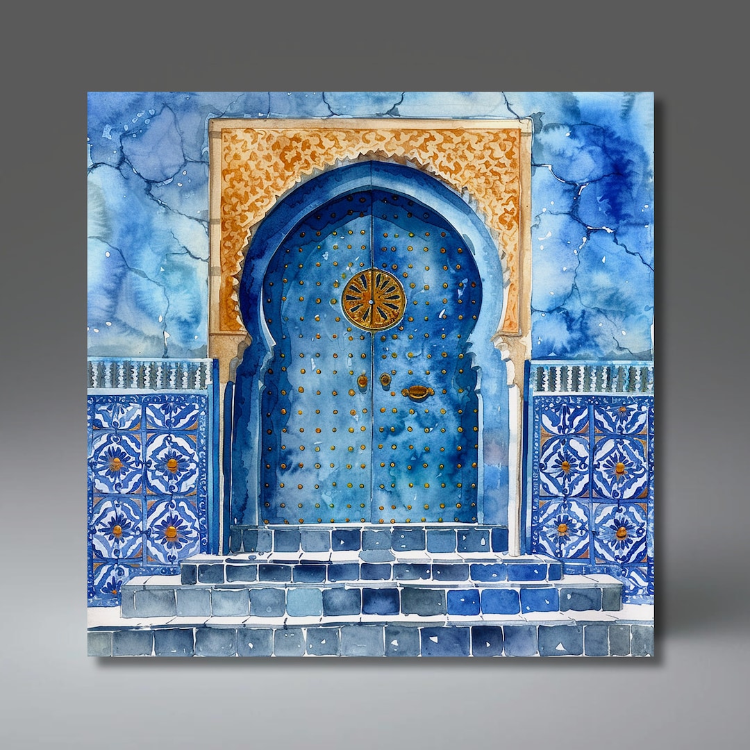 Watercolor Blue Moroccan Door Ceramic Tile | Unique Home Decor ...