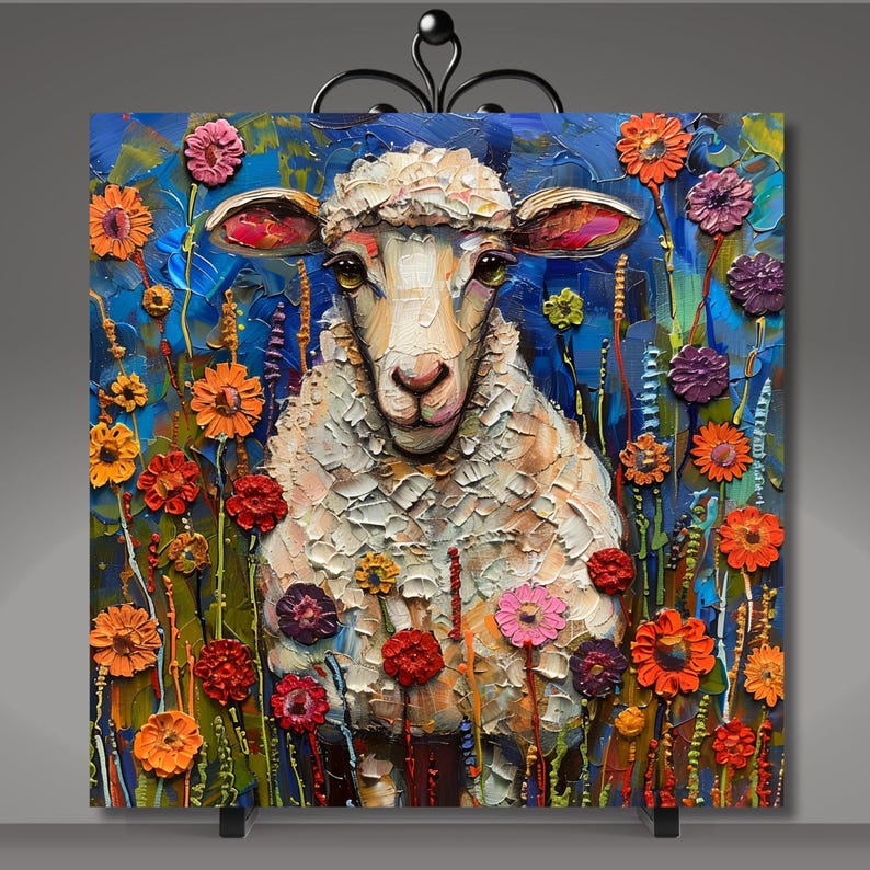 White Sheep Ceramic Tile | Kitchen Decor | Farmhouse Decor | Folk Art ...