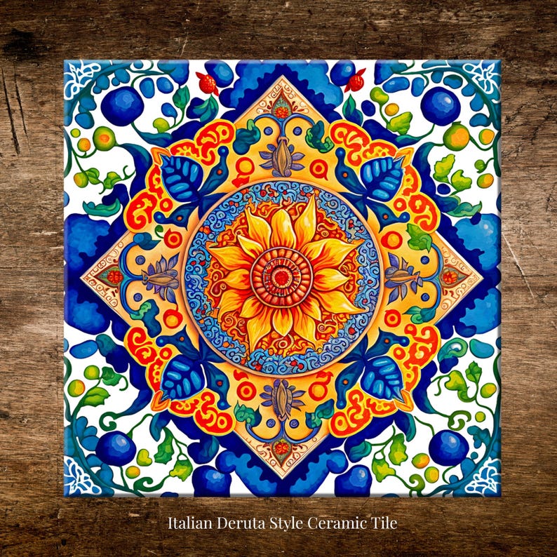 Italian Mediterranean Deruta Style Ceramic Tile | Umbria Wall Art ...