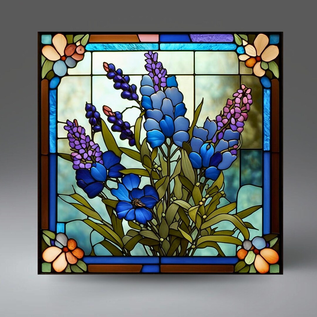 Texas Bluebonnets Ceramic Tile (2) | Stained Glass Look | Gift for ...