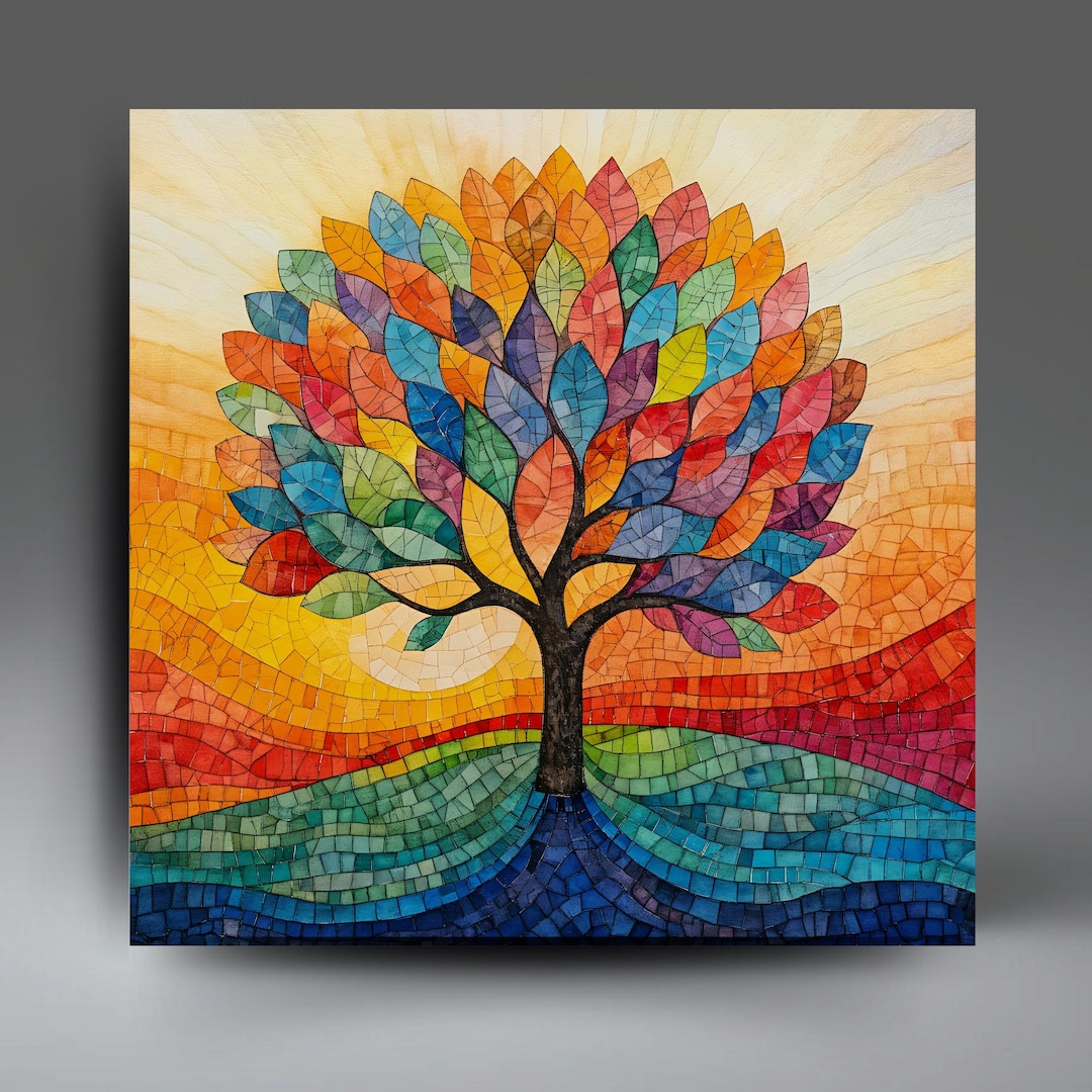 Mosaic-look Stained Glass Tree Ceramic Tile | Decorative Tile | Nature ...