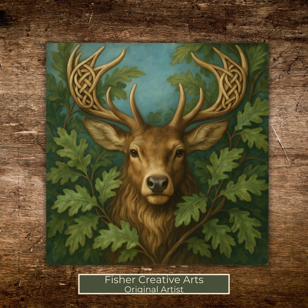 Celtic Stag Wall Art • Deer Tile With Knotwork Antlers • Irish Gift ...