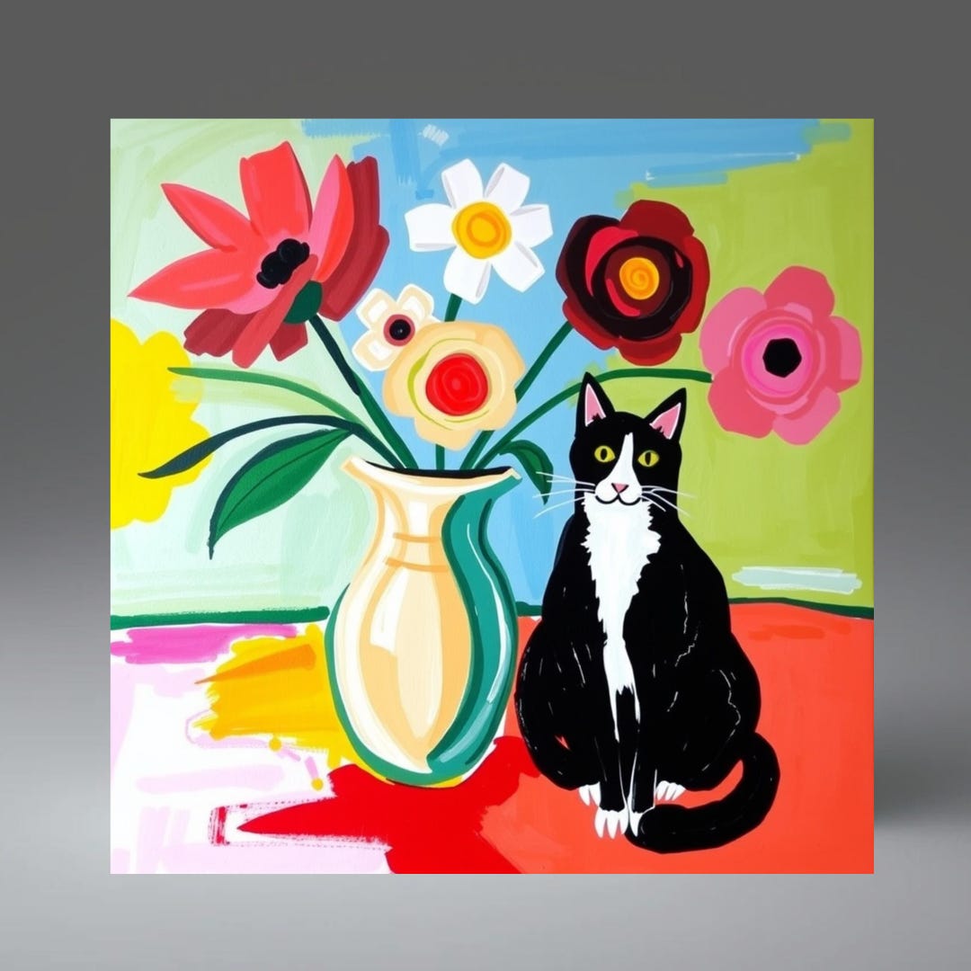 Matisse Inspired Black and White Tuxedo Cat Ceramic Tile | Ginger ...