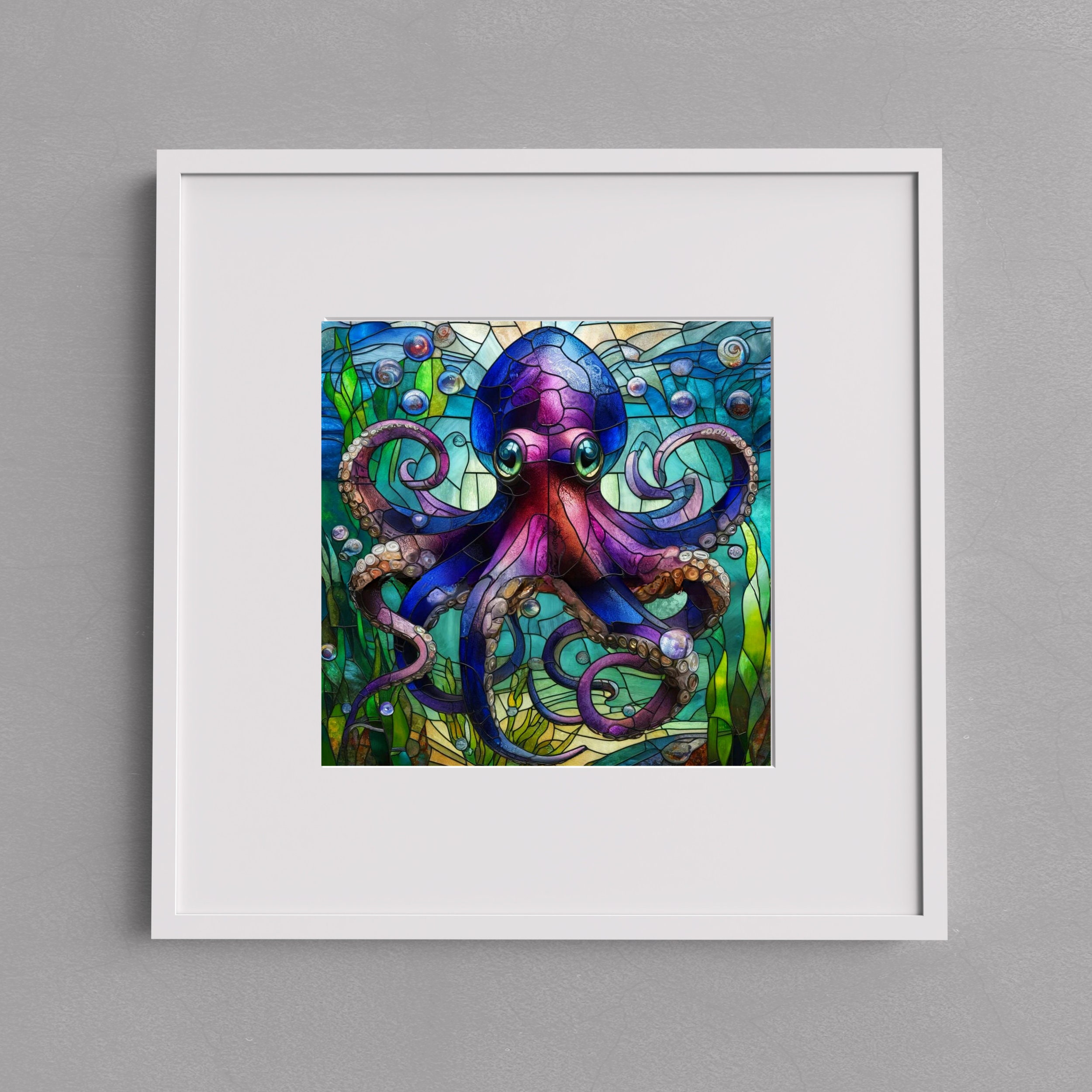 Octopus Stained Glass-look Ceramic Art Tile Coastal Wall Art Ocean Art ...