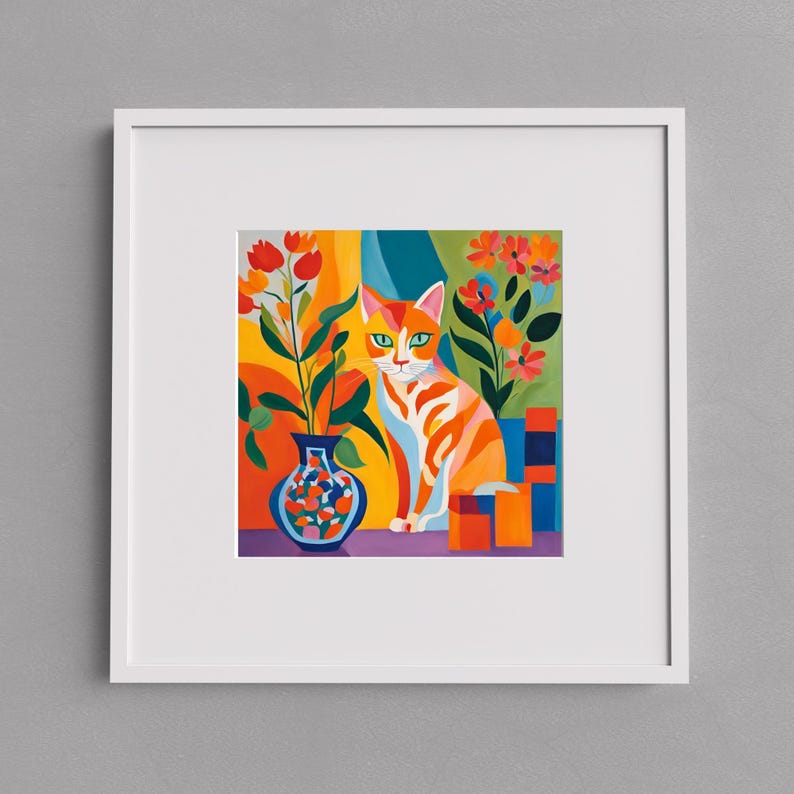 Matisse Inspired Orange Tabby Cat Ceramic Tile | Ginger Marmalade Cat ...