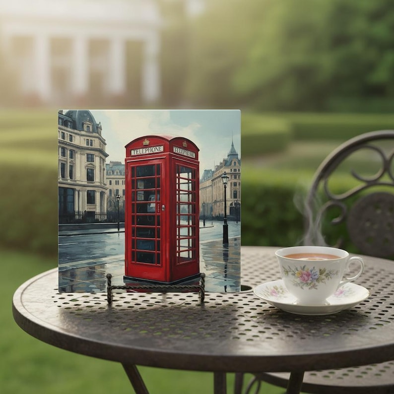 London Red Phone Booth Ceramic Tile | British Telephone Box Art | UK ...