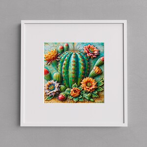 Desert Southwest Blooming Cactus Ceramic Art Tile (2) | Southwestern ...