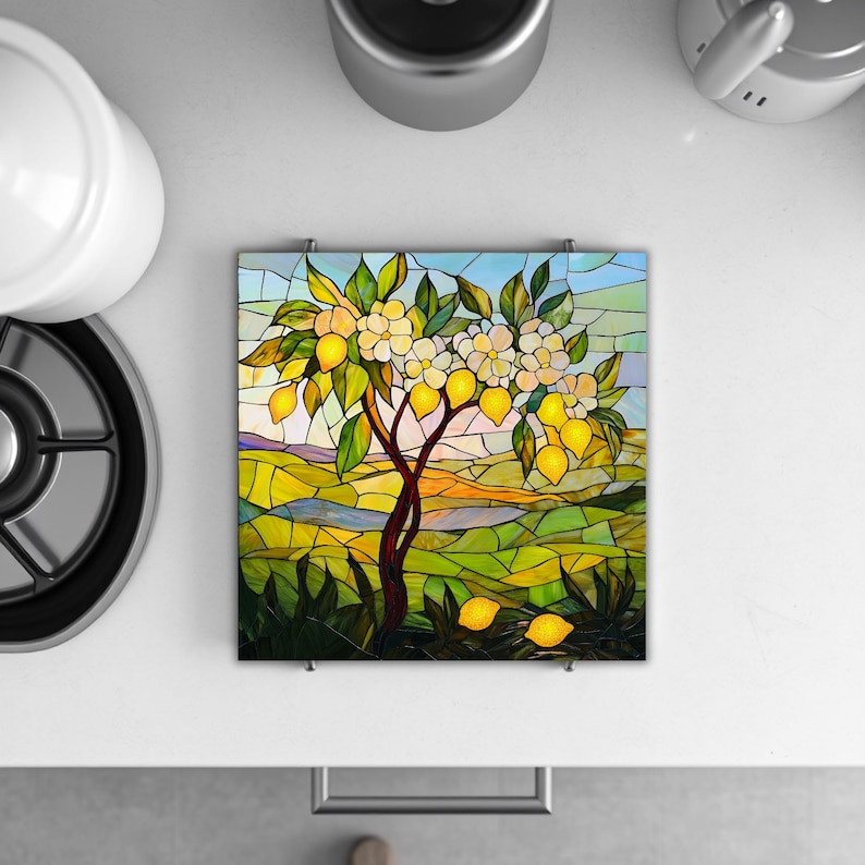 Stained Glass Effect Lemon Tree Ceramic Tile | Italian Amalfi Coast ...