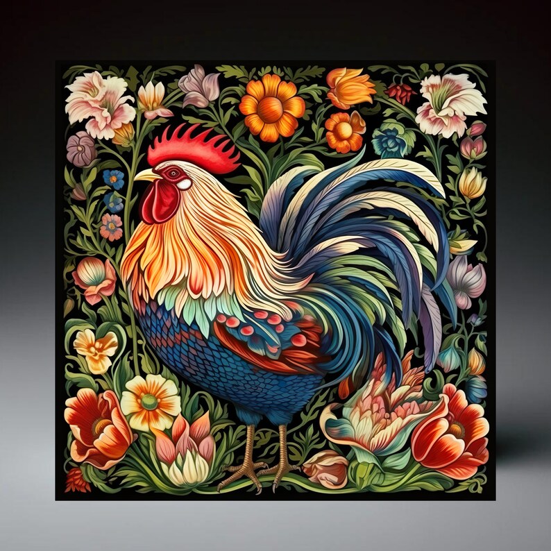 Colorful Rooster Ceramic Tile Artwork Kitchen Decor Chicken and Rooster ...