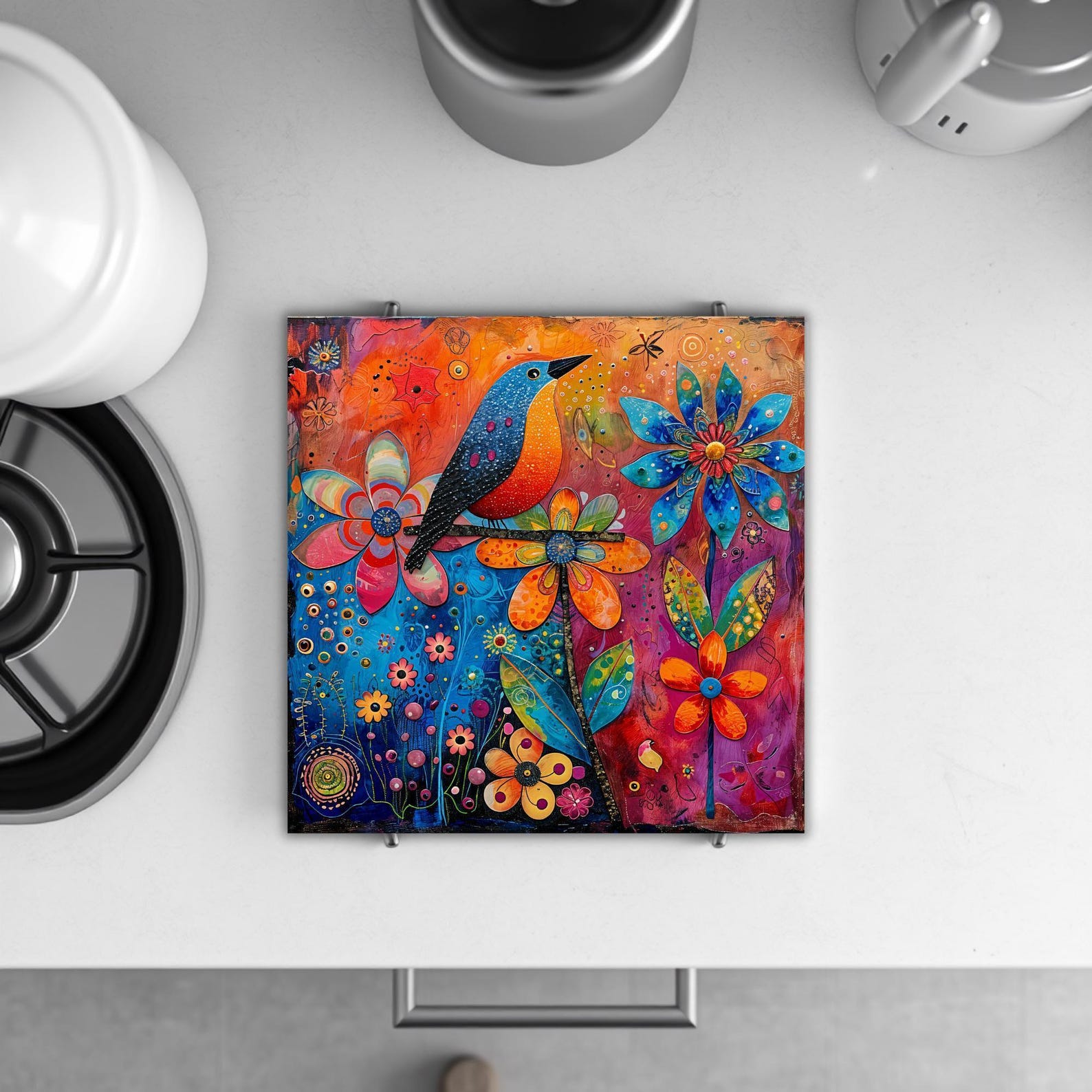 Songbird Ceramic Art Tile | Gift for Bird Lover | Trivet Opt. | Folk ...