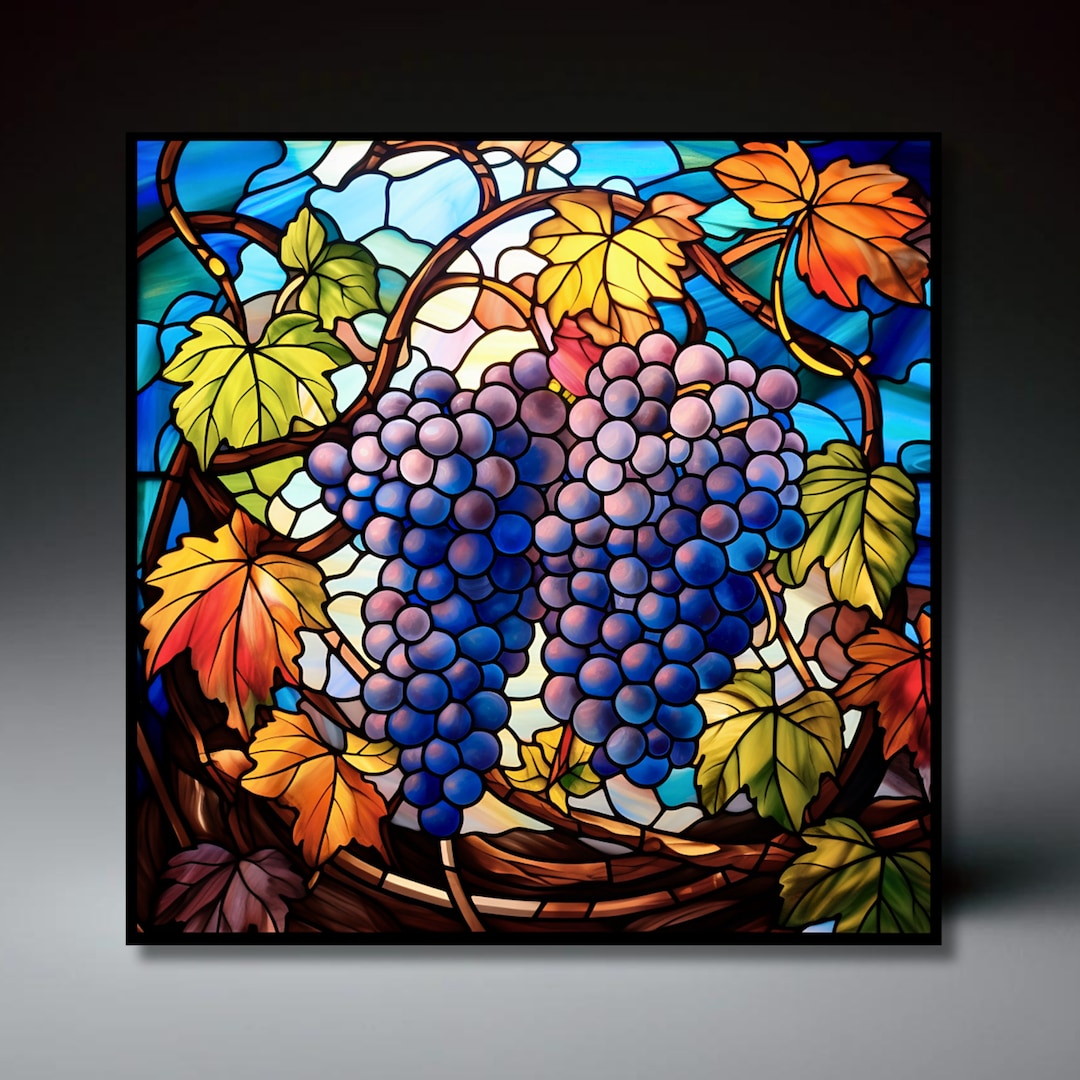 Vineyard Grapes Ceramic Art Tile | Stained Glass Look Ceramic Tile ...