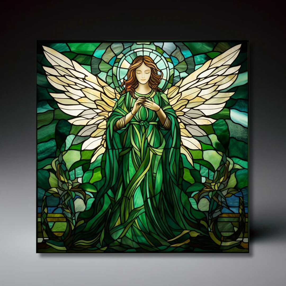 Christian Emerald Angel Ceramic Art Tile | Stained Glass-look Ceramic ...