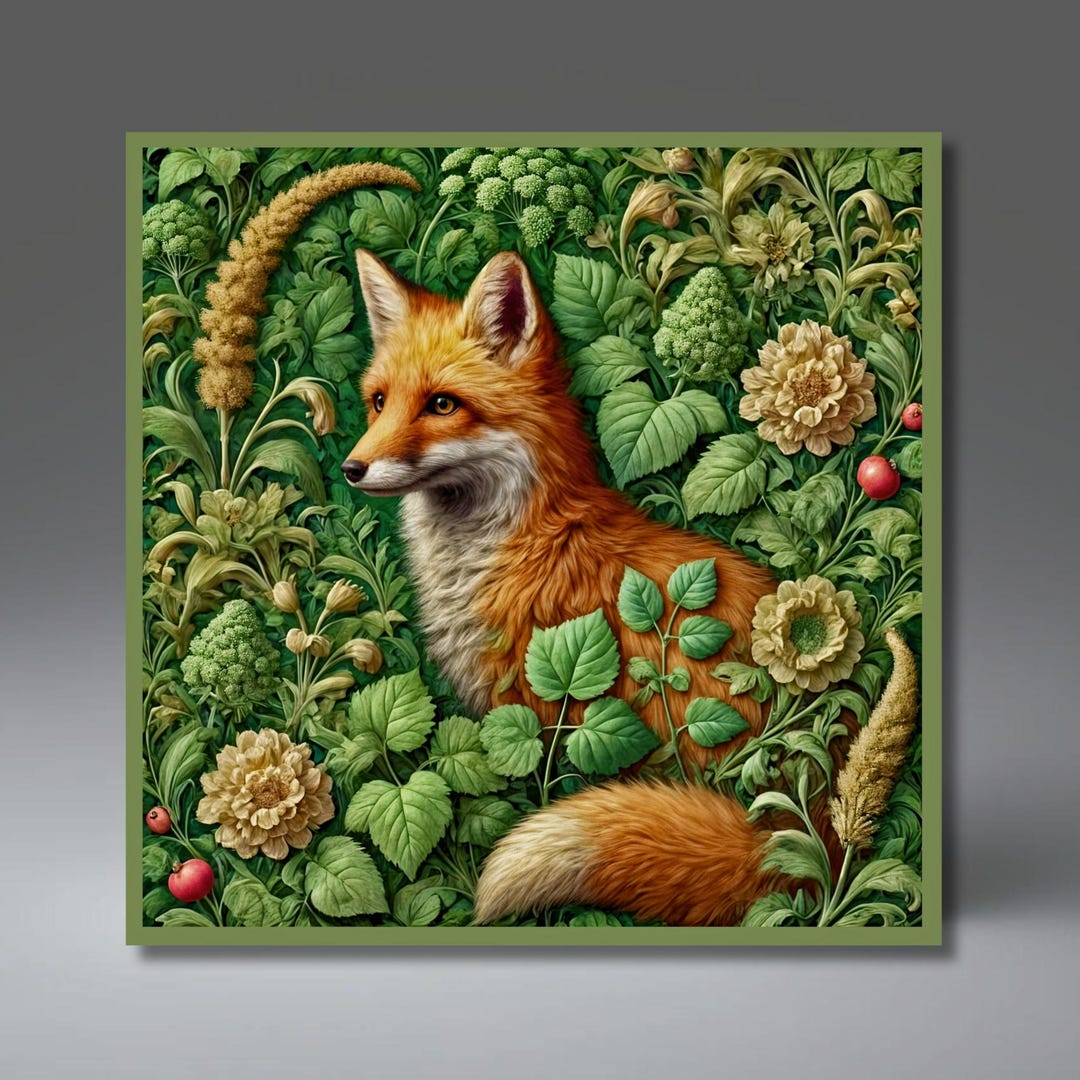 William Morris Inspired Woodland Fox Ceramic Tile | Art Nouveau | Wall ...