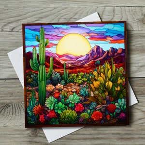 Stained Glass Effect Desert Southwest Sunset Ceramic Art Tile ...