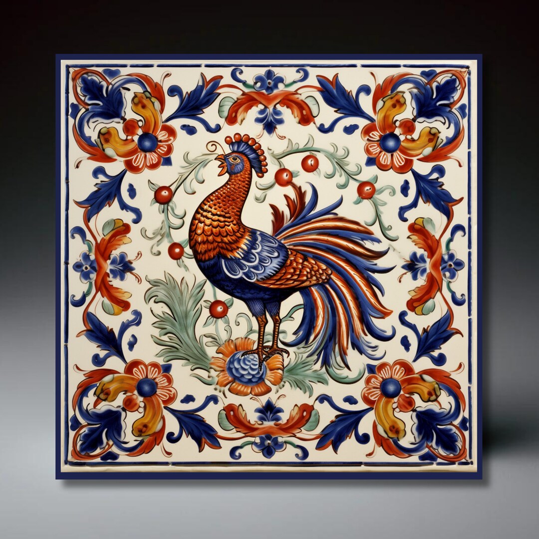 Italian Mediterranean Deruta Style Ceramic Tile | Umbria Rooster Tile ...