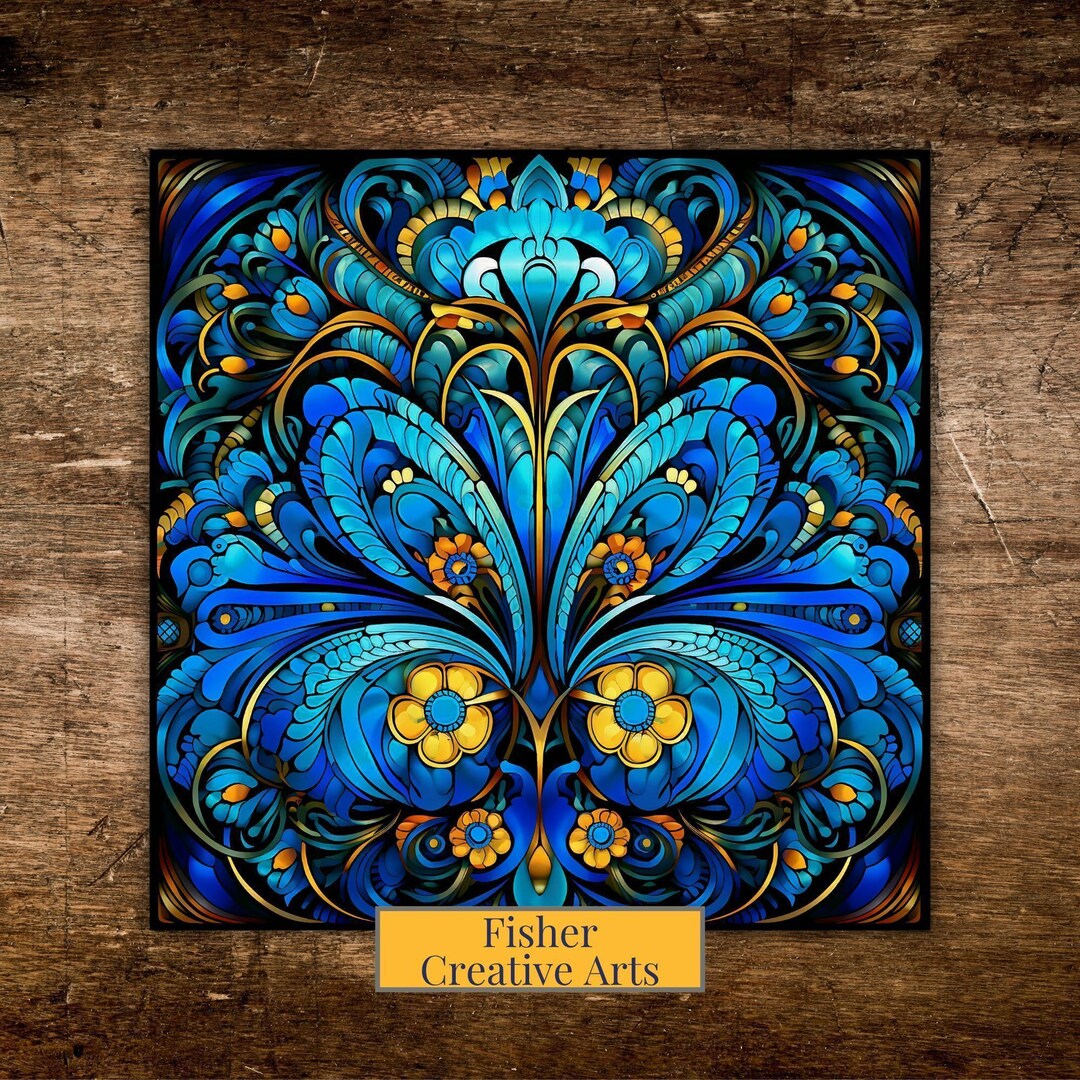 Floral Stained Glass Effect Art Nouveau Ceramic Art Tile | Home and ...