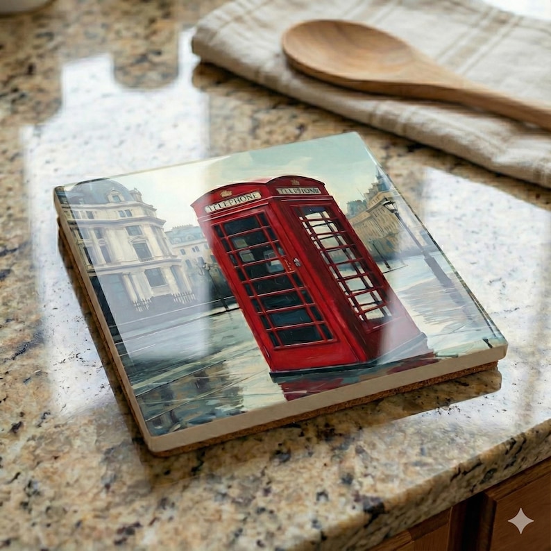 London Red Phone Booth Ceramic Tile | British Telephone Box Art | UK ...