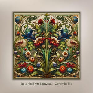 William Morris Inspired Art Nouveau Floral Art Tile | Botanical ...