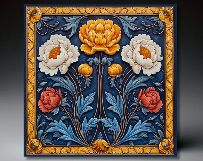 Art Nouveau Poppies Ceramic Wall Art Decorative Tile Unique Home Decor ...