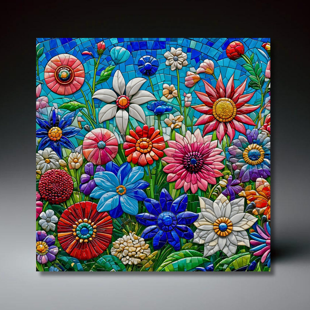 Floral Mosaic-look Wildflower Ceramic Art Tile | Wildflowers | Birthday ...