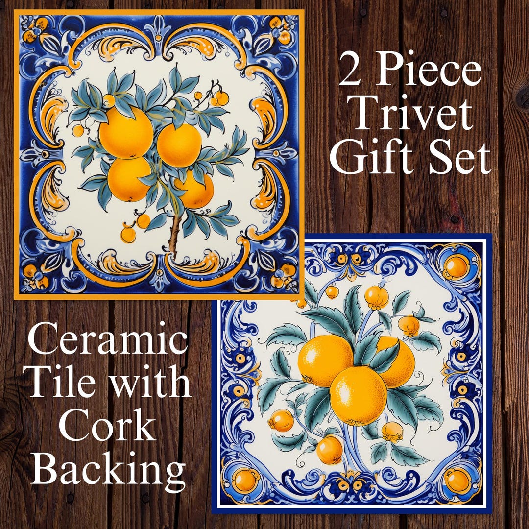 Two Piece Trivet Gift Set Italian Deruta Umbria Design Ceramic Tile ...