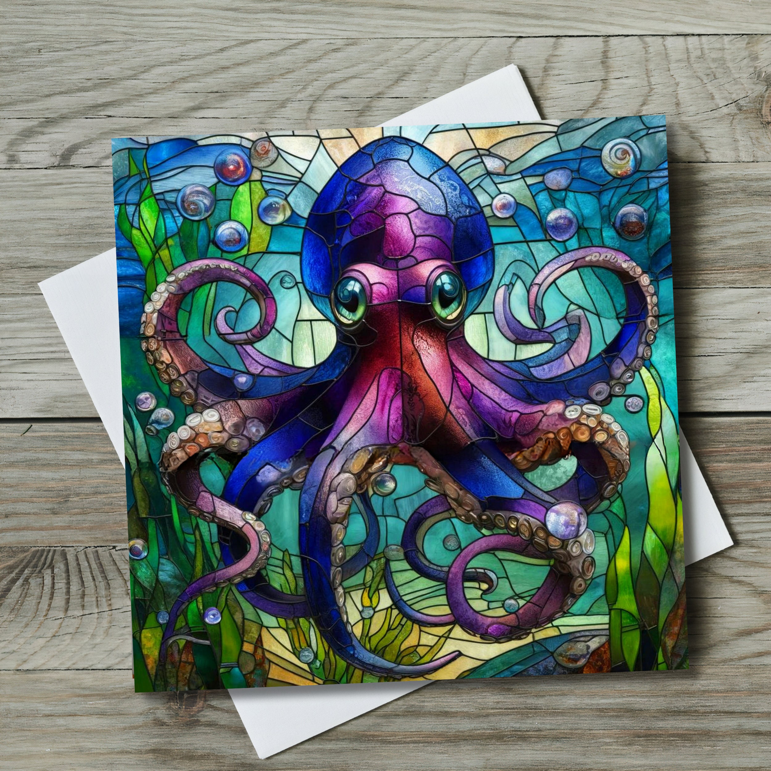 Octopus Stained Glass-look Ceramic Art Tile Coastal Wall Art Ocean Art ...