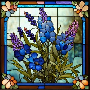 Texas Bluebonnets Ceramic Tile (2) | Stained Glass Look | Gift for ...