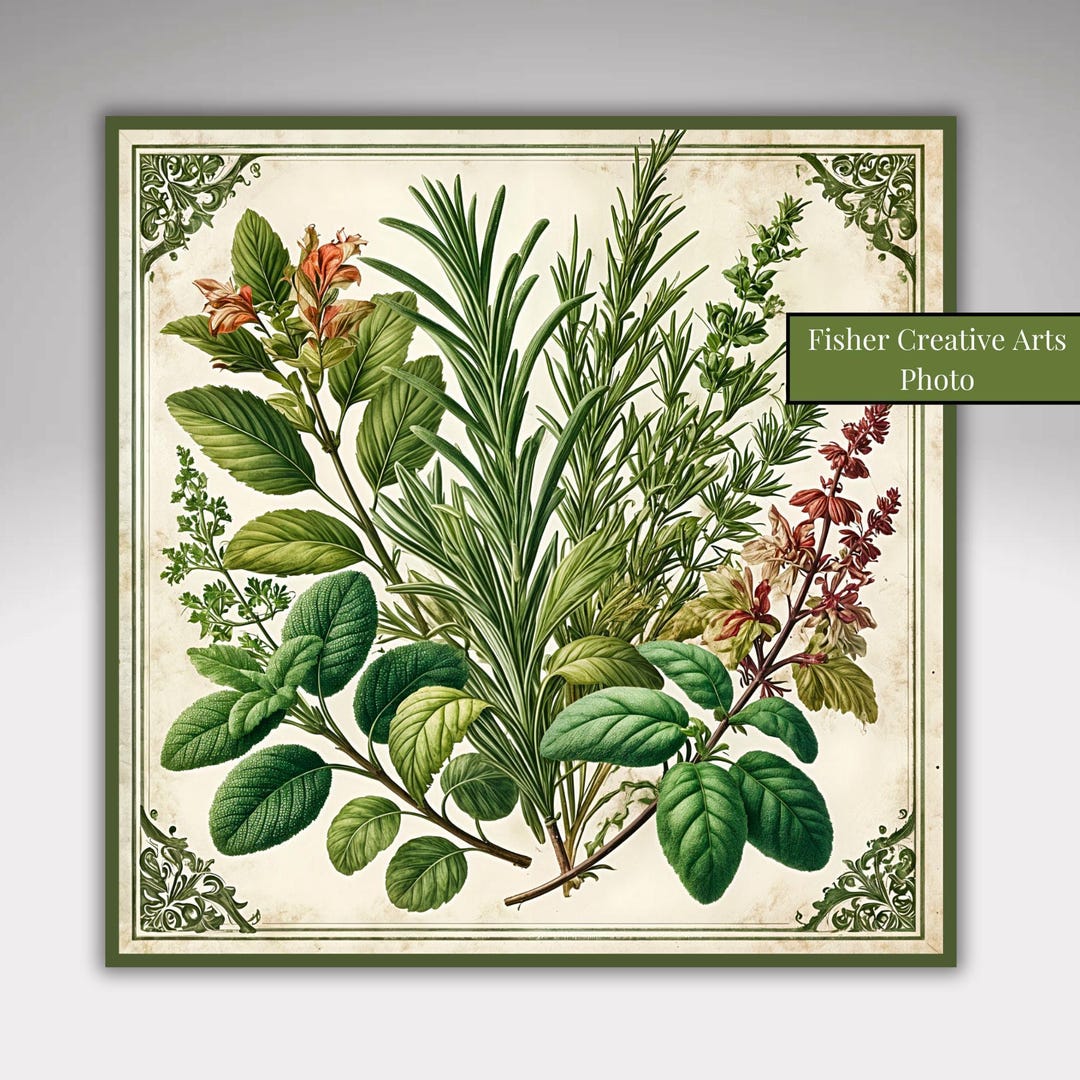 Vintage Herb Botanical Ceramic Tile | Green Herb Art Tile | Cottage ...